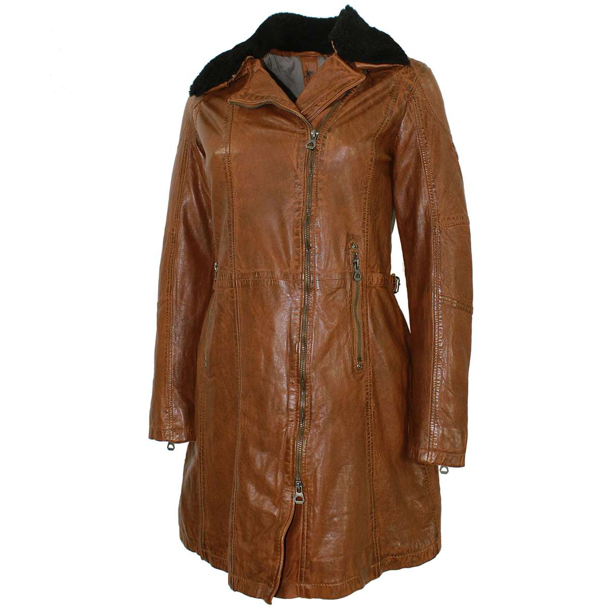 Gipsy - Damen Ledermantel Lammnappa cognac